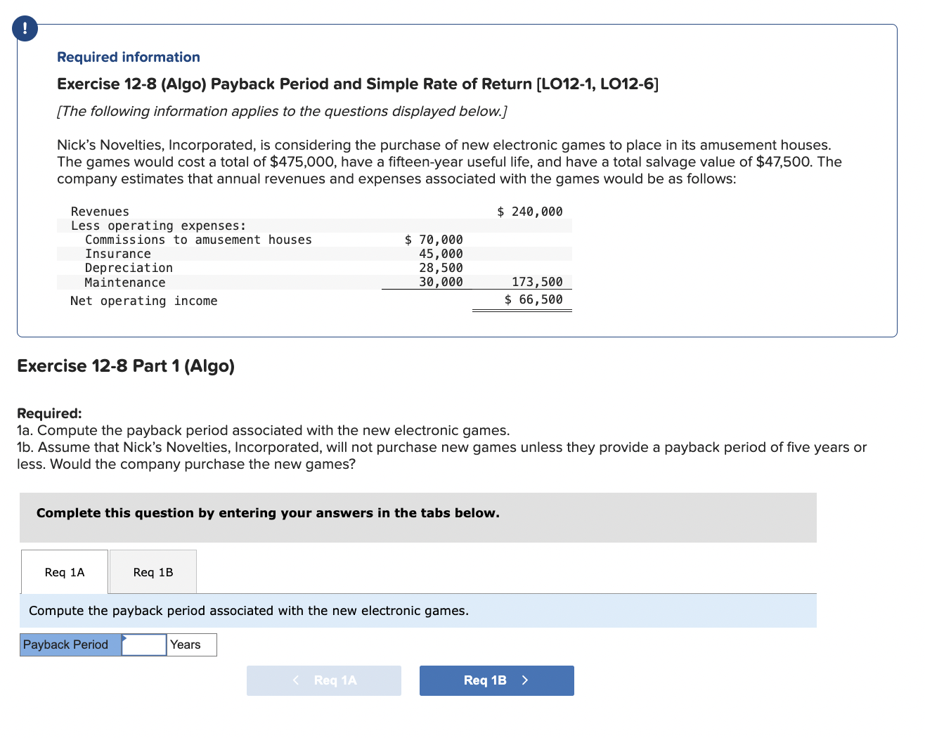 Solved Required information Exercise 12-8 (Algo) Payback | Chegg.com