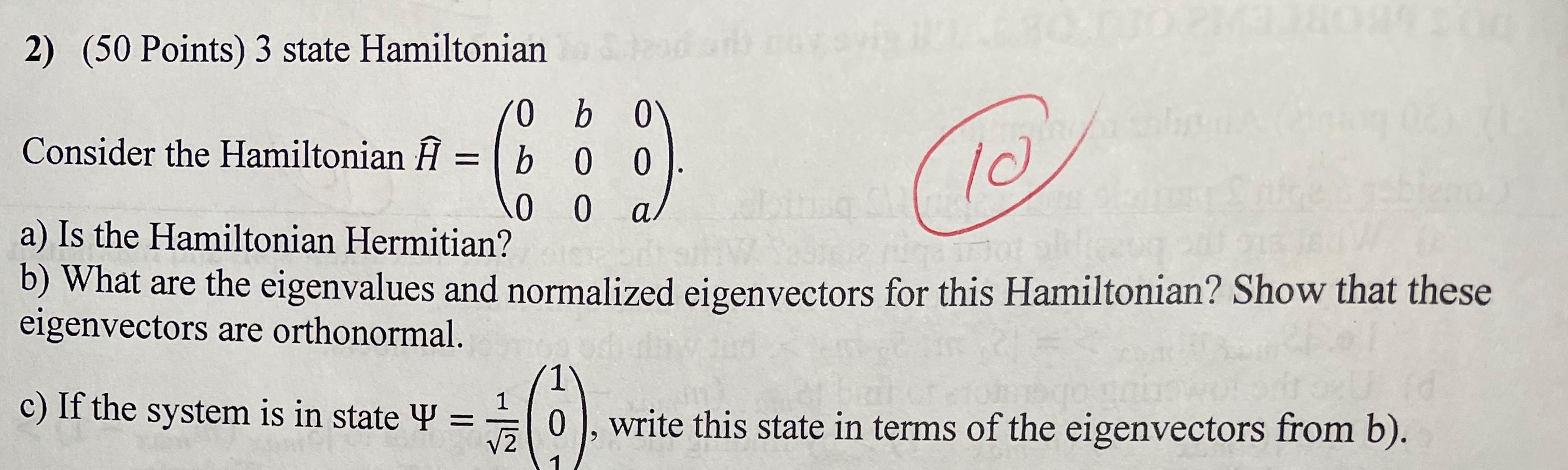 Solved 2) (50 Points) 3 state Hamiltonian Consider the | Chegg.com