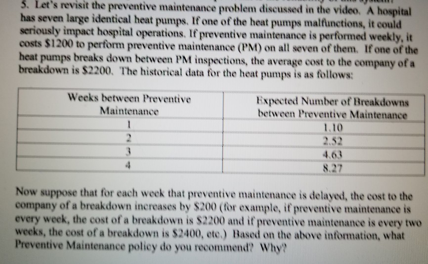 Let's revisit the preventive maintenance problem | Chegg.com