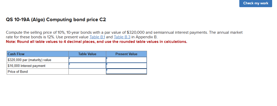 Solved QS 10-19A (Algo) Computing bond price C2 Compute the | Chegg.com