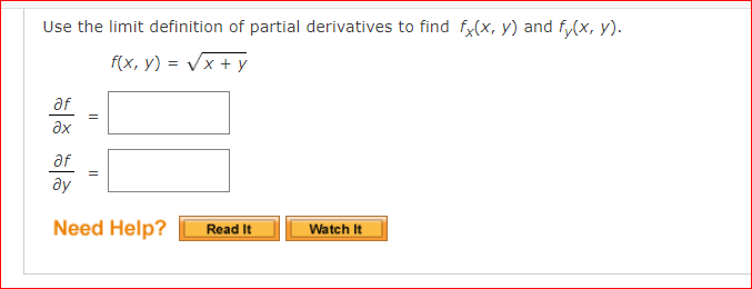 Solved Use the limit definition of partial derivatives to | Chegg.com