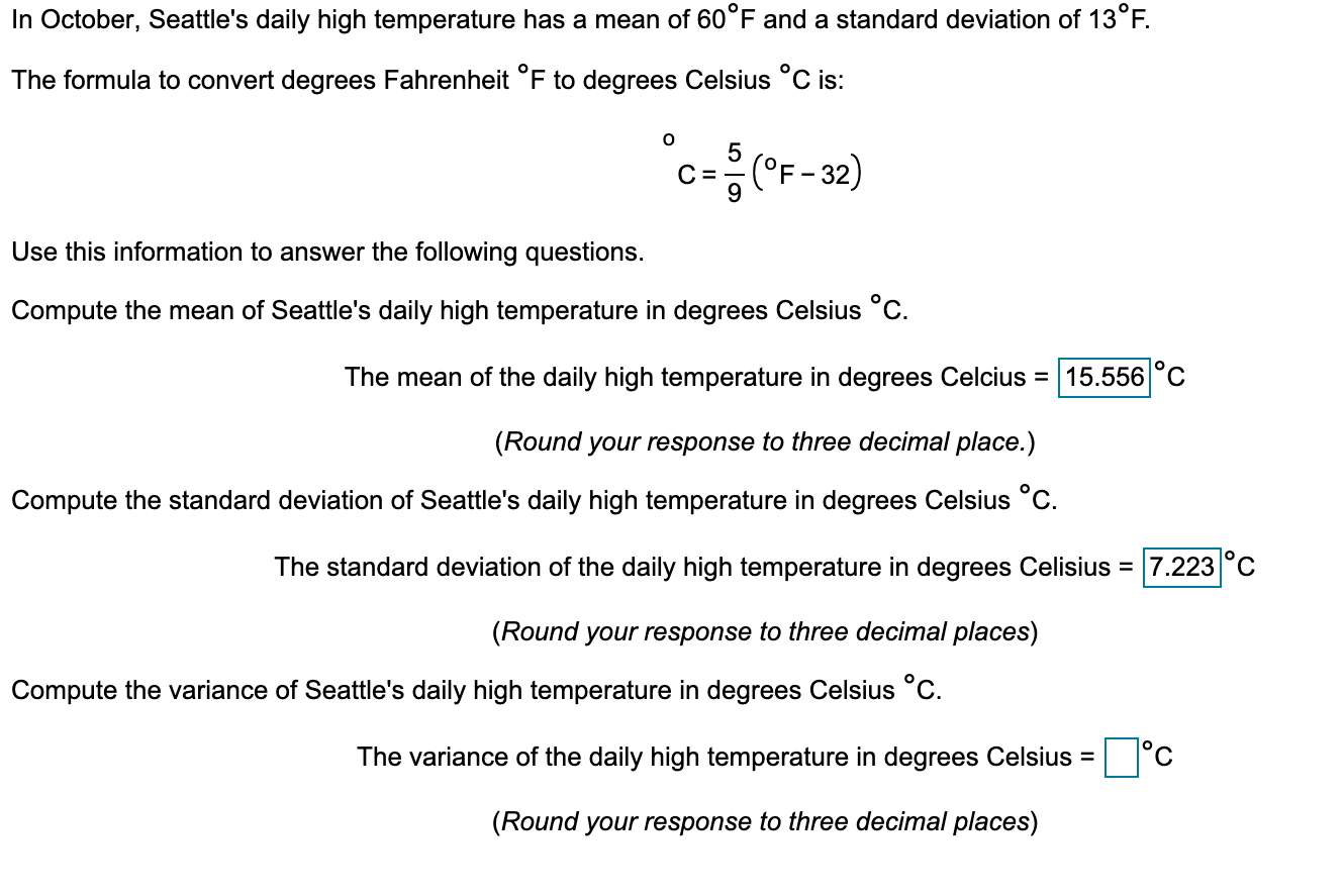 Solved In October, Seattle's daily high temperature has a | Chegg.com