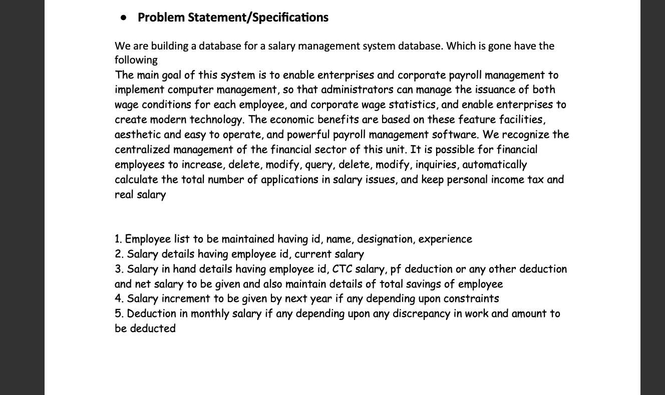 Solved - Problem Statement/Specifications We are building a | Chegg.com