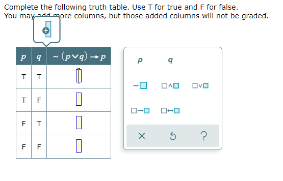 Solved Complete the following truth table. Use T for true | Chegg.com