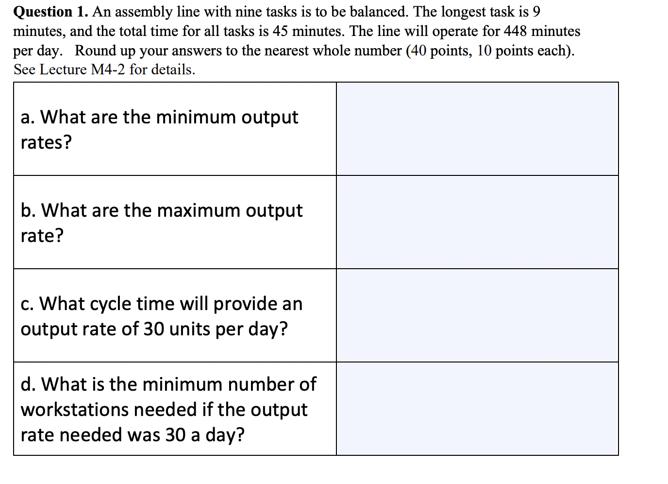 Solved Question 1. An assembly line with nine tasks is to be | Chegg.com