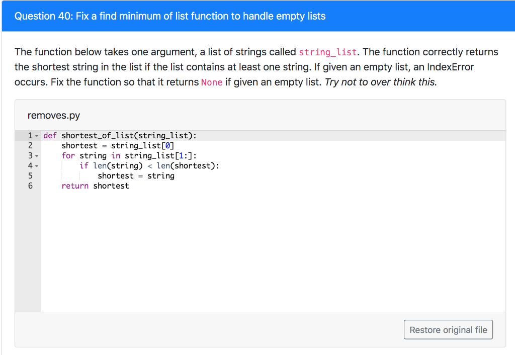 Solved Question 40: Fix a find minimum of list function to | Chegg.com