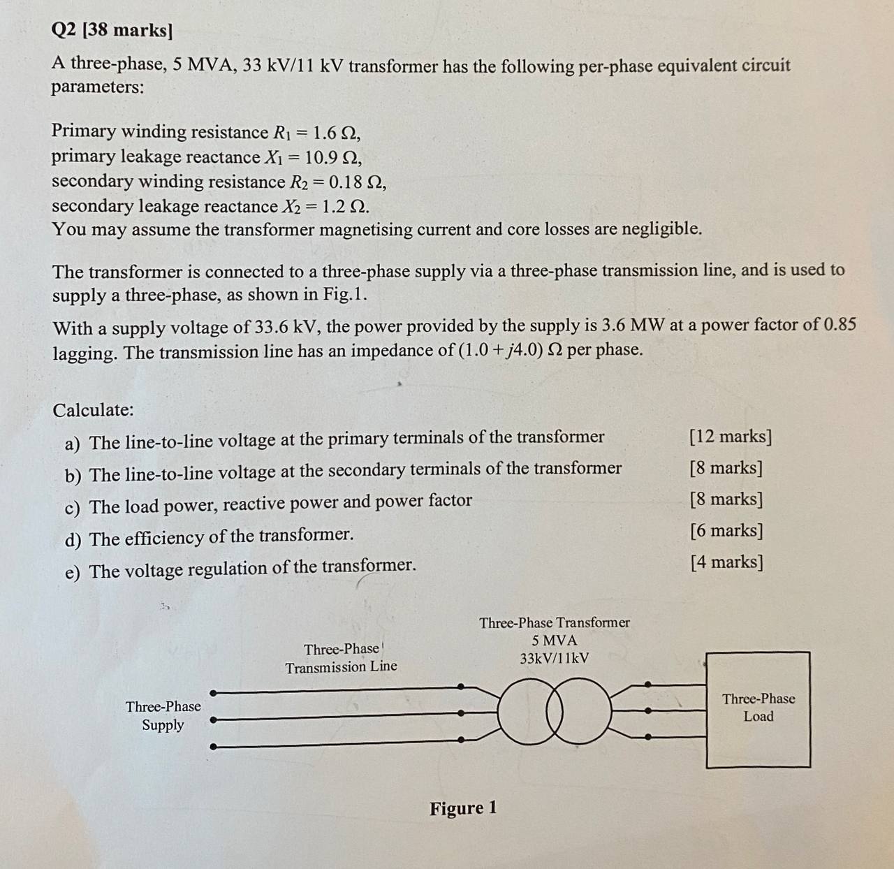 Solved Q2 [38 ﻿marks]A three-phase, 5MVA,33kV11kV | Chegg.com