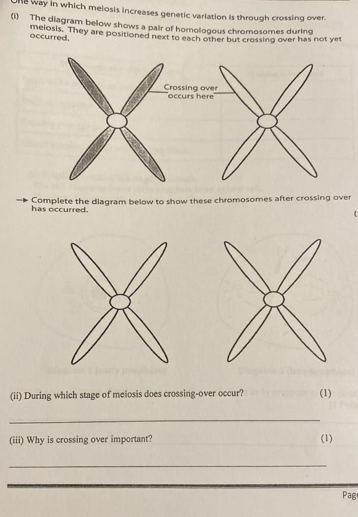 Solved the increases genetic variation is through crossing | Chegg.com