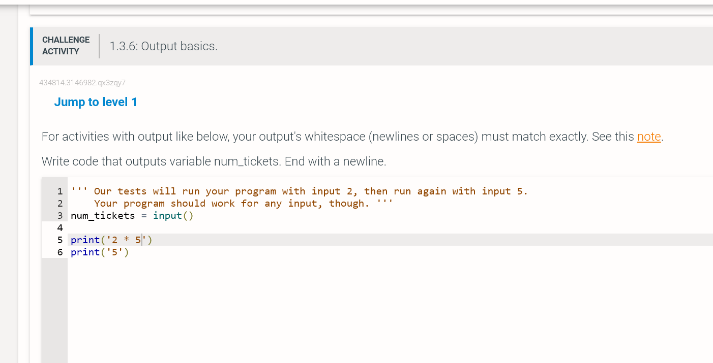 Solved \begin{tabular}{l|l} CHALLENGE & 1.3.6: Output | Chegg.com Solved \begin{tabular}{l|l} CHALLENGE & 1.3.6: Output | Chegg.com