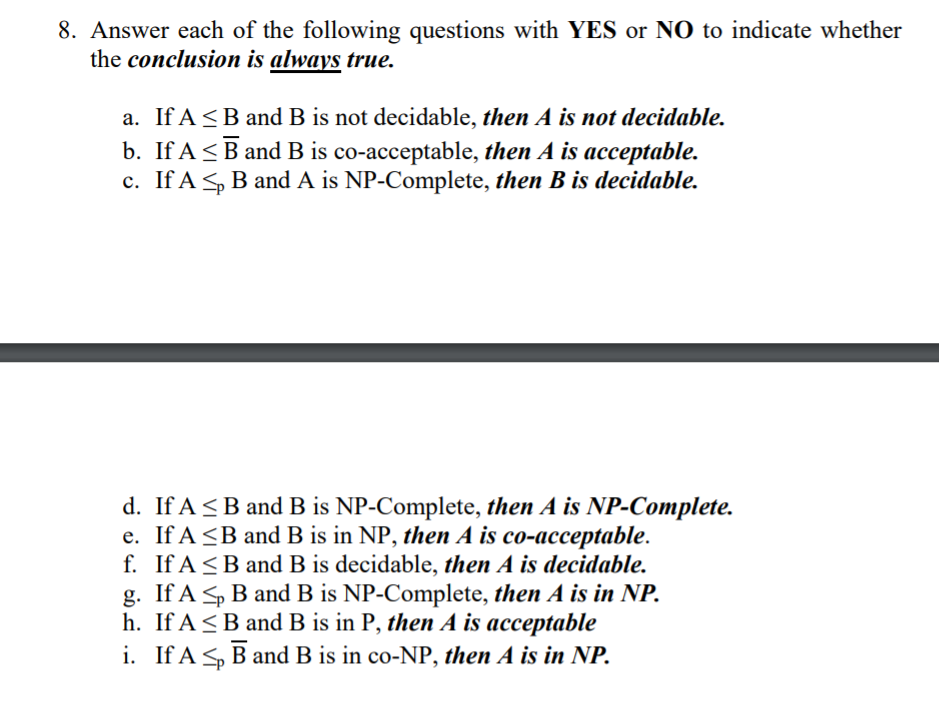 Solved 8. Answer each of the following questions with YES or | Chegg.com