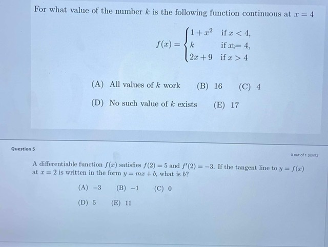 Solved For what value of the number k is the following | Chegg.com