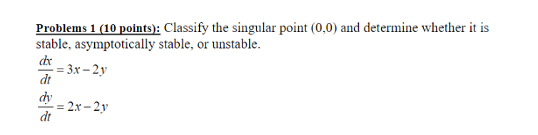 Solved Problems 1 (10 points): Classify the singular point | Chegg.com