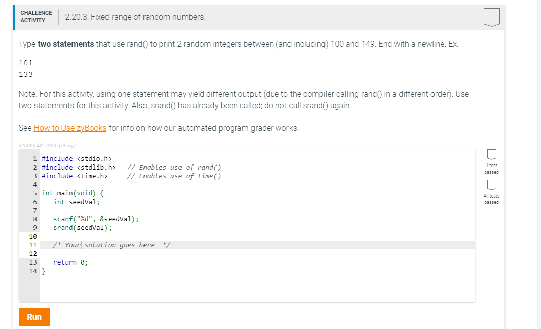 Solved 2.20.3: Fixed range of random numbers.Type two | Chegg.com
