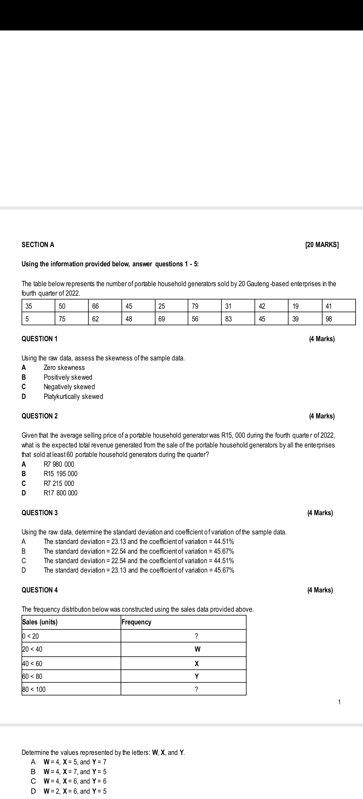 Solved SECTION A [20 MARKS] Using the information provided | Chegg.com