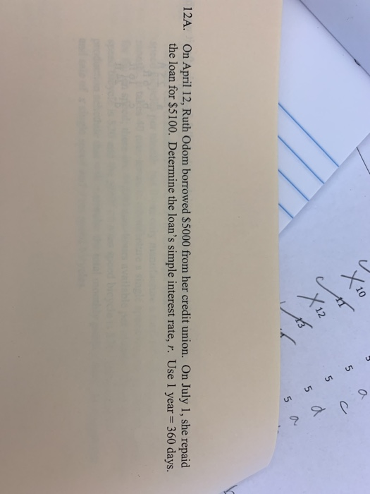 Solved 1 10 X12 43 5 12A. 5 On April 12, Ruth Odom borrowed | Chegg.com