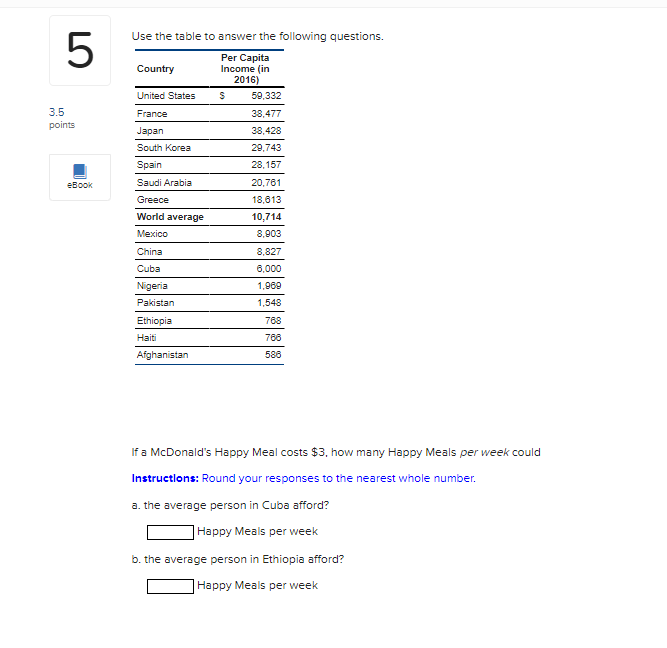 Solved Use the table to answer the following questions. If a | Chegg.com