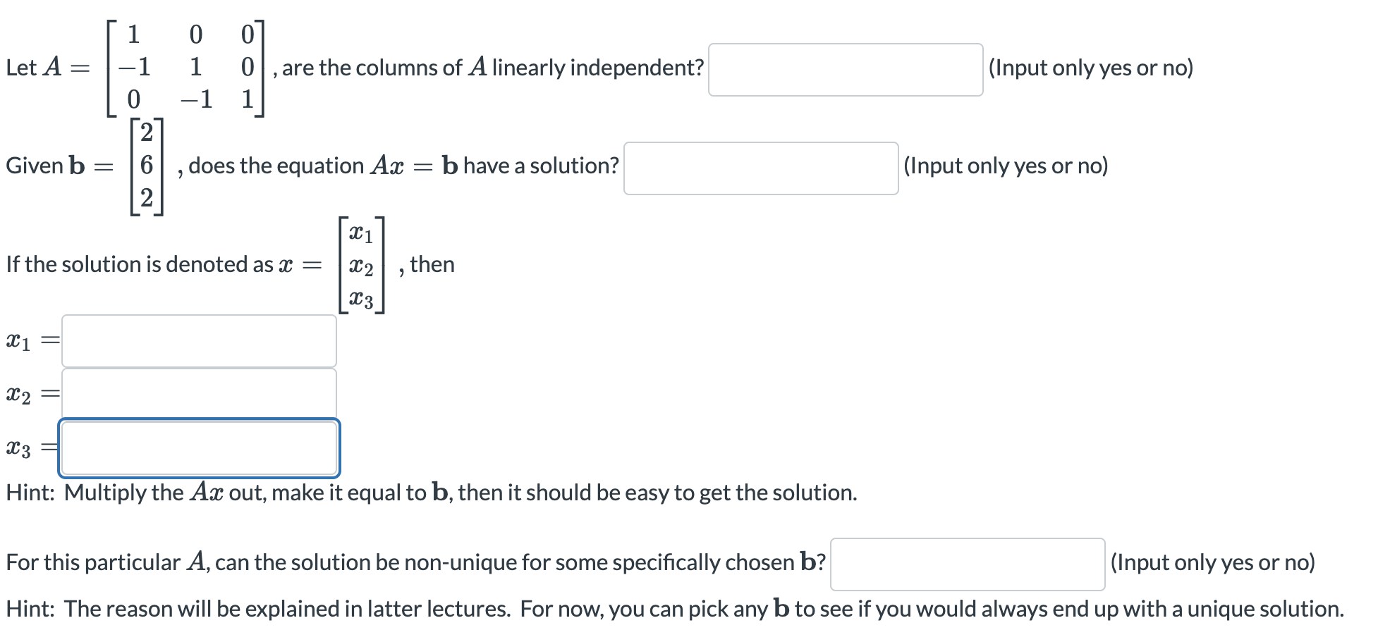 Solved Let A=⎣⎡1−1001−1001⎦⎤, are the columns of A linearly | Chegg.com