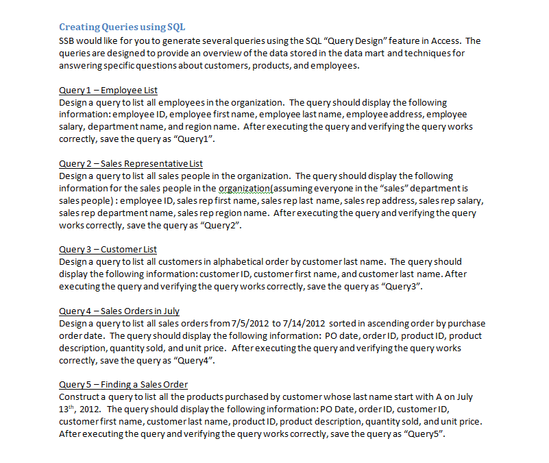 Solved Creating Queries Using Sql Ssb Would Like For You To