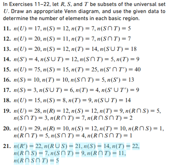 Solved In Exercises 11-22, let R,S, and T be subsets of the | Chegg.com