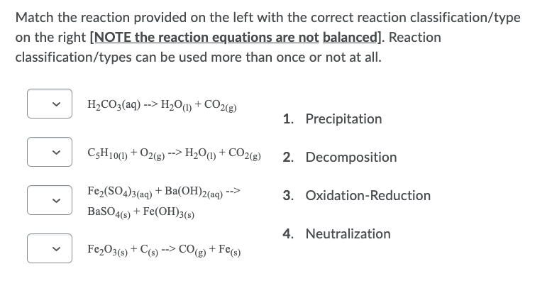 Solved Match the reaction provided on the left with the | Chegg.com