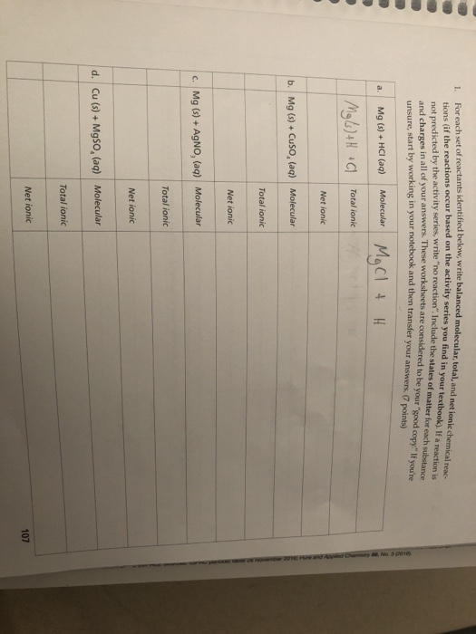 Solved For each set of reactants identified below, write | Chegg.com