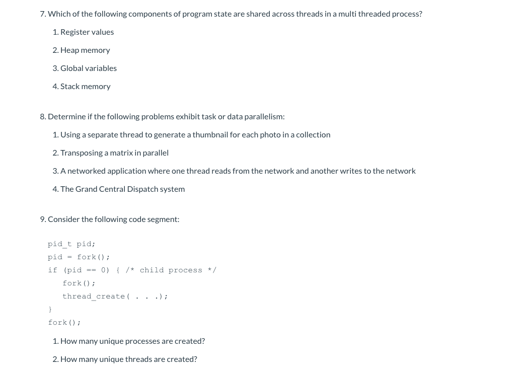 Solved 7. Which of the following components of program state | Chegg.com