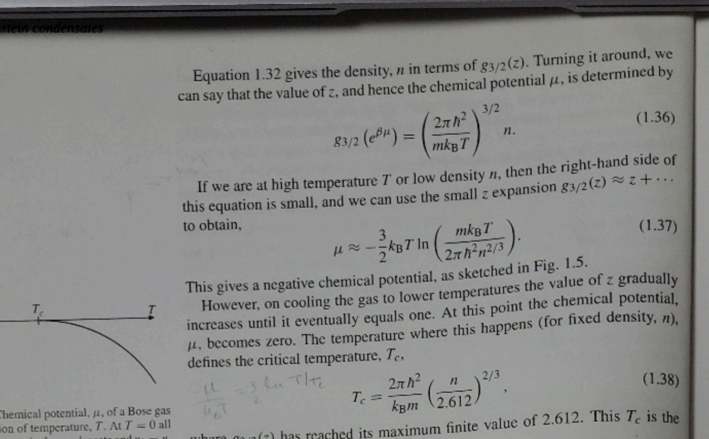 Solved stein condensates Equation 1.32 gives the density, n | Chegg.com