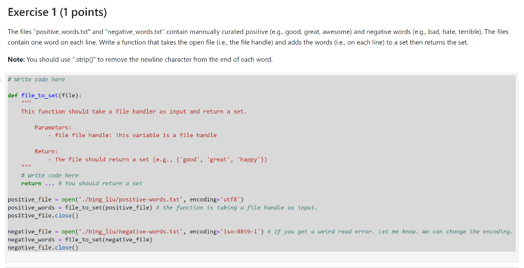 Solved Exercise 1 (1 points) The files "positive_words.txt" | Chegg.com