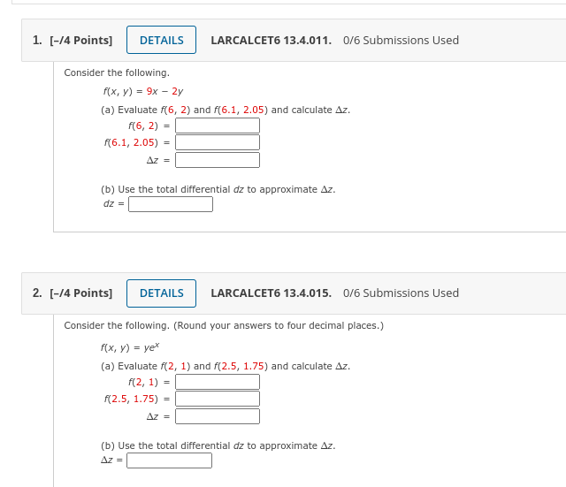 Solved 1. [-14 Points] DETAILS LARCALCET6 13.4.011. 0/6 | Chegg.com