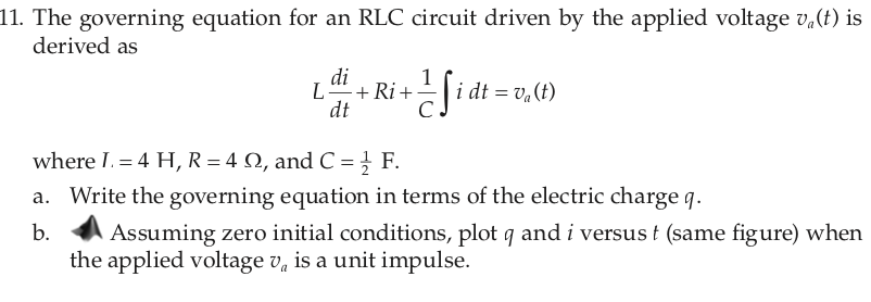Solved 11. The governing equation for an RLC circuit driven | Chegg.com