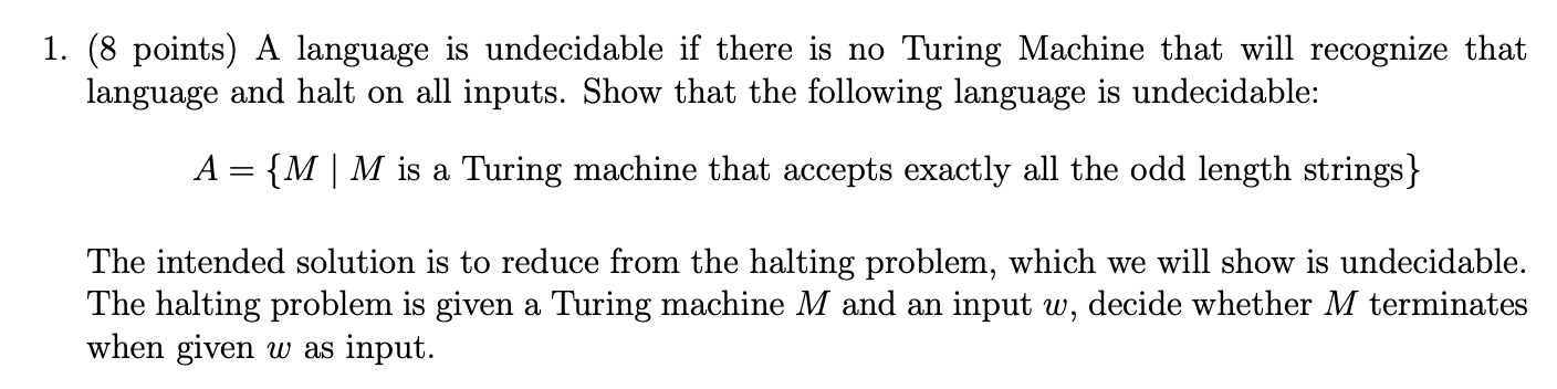 1 8 Points A Language Is Undecidable If There Is 1861