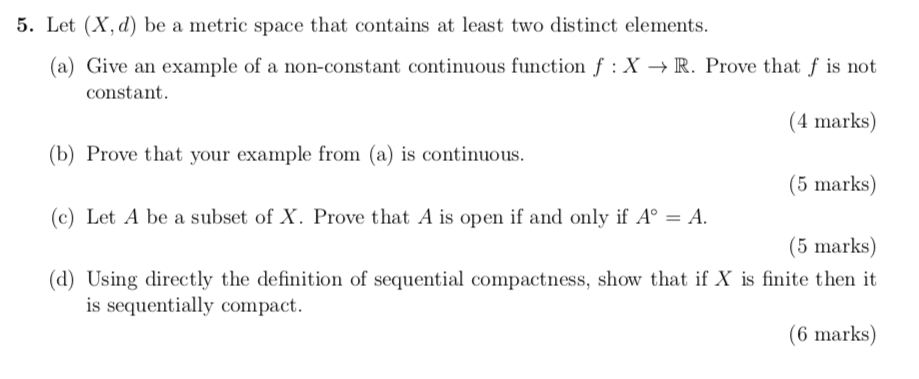 Solved 5. Let (X, d) be a metric space that contains at | Chegg.com
