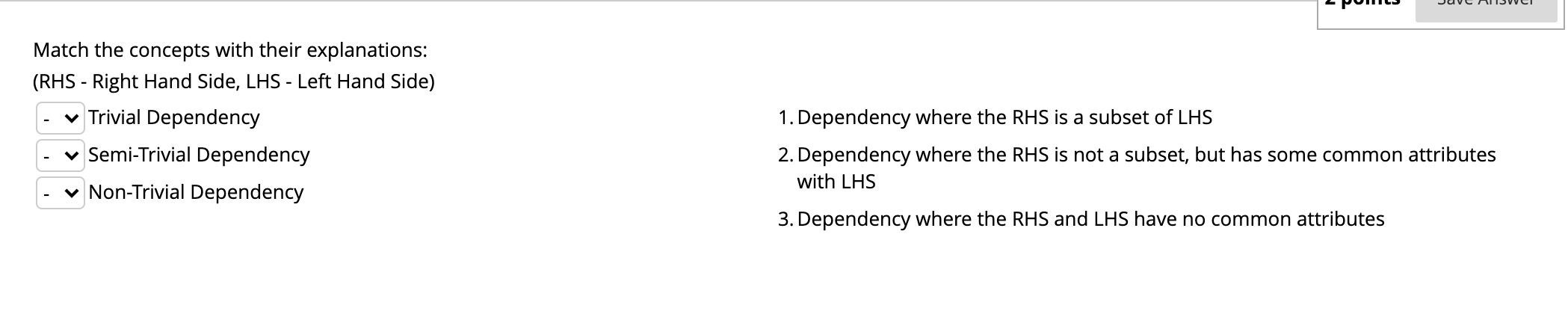 Solved Match the concepts with their explanations: (RHS - | Chegg.com