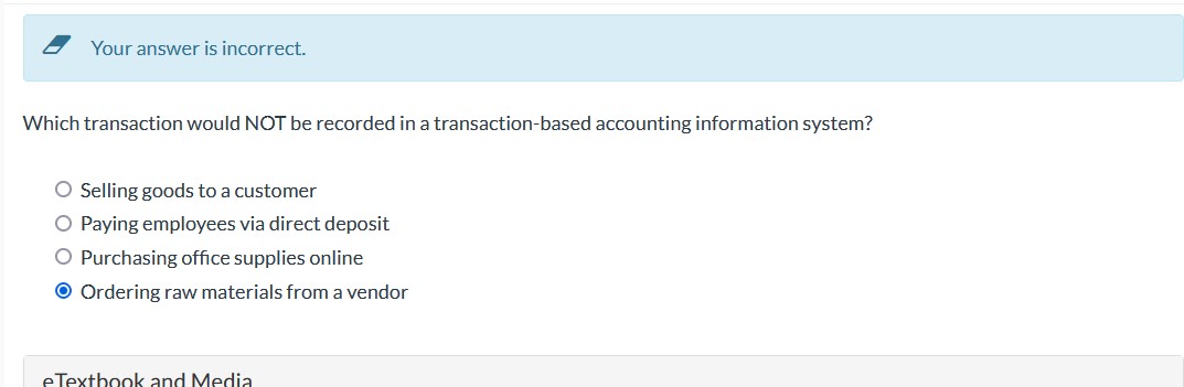 Solved Your answer is incorrect. Which transaction would NOT | Chegg.com