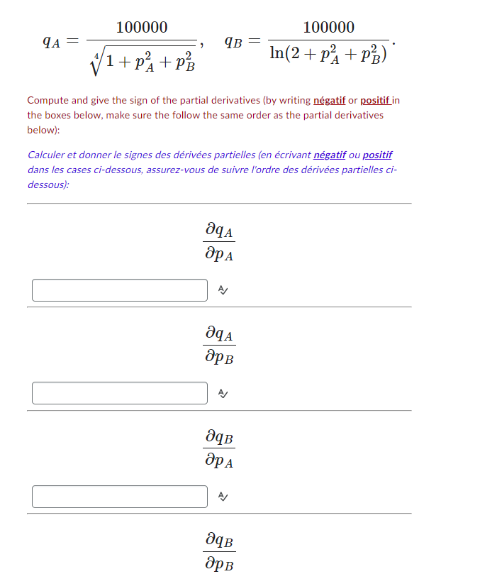 Solved qA=1000001+pA2+pB24,qB=100000ln(2+pA2+pB2)Compute and | Chegg.com