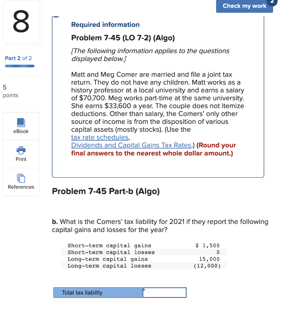 Solved Check my work 00 Required information Problem 7-45 | Chegg.com Solved Check my work 00 Required information Problem 7-45 | Chegg.com