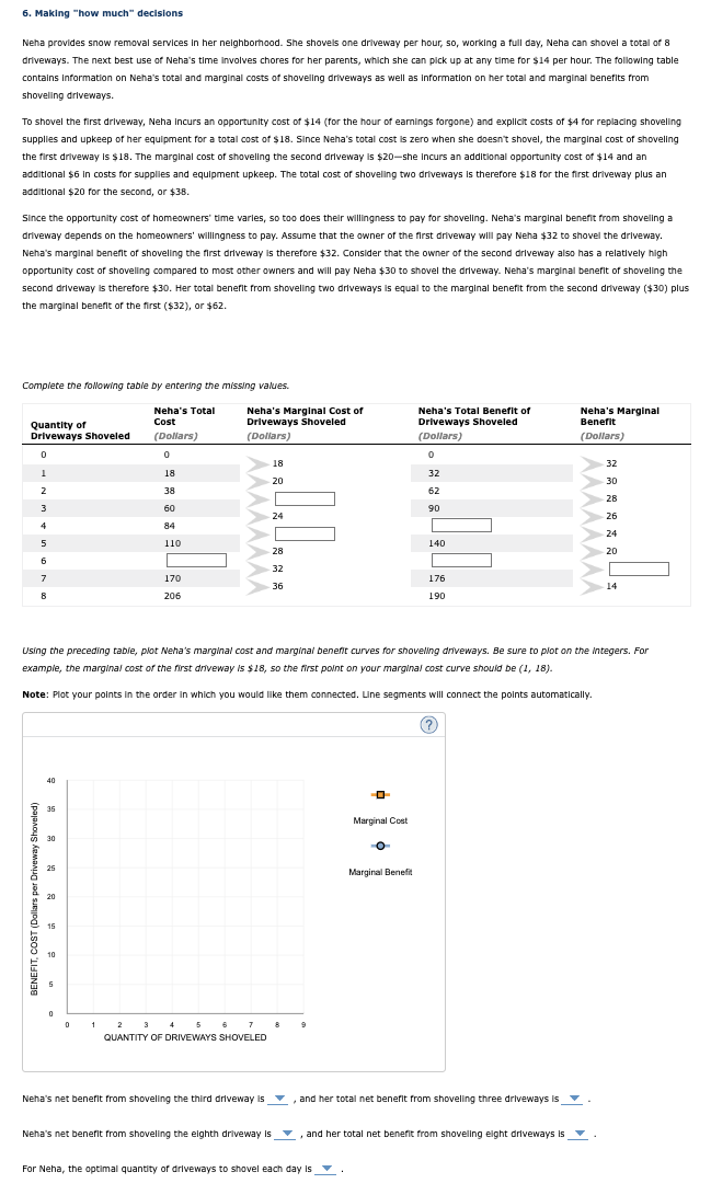 Solved 6. Making "how much" decisions Neha provides snow | Chegg.com