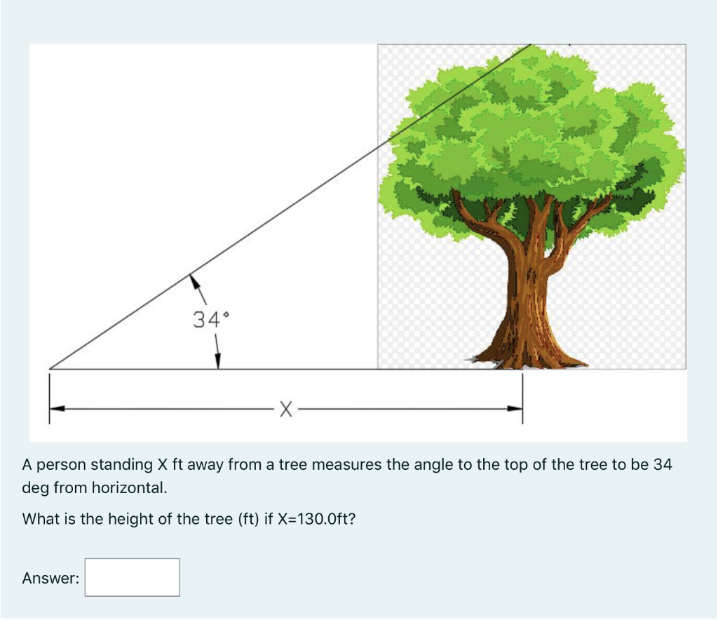 Solved 34° X A person standing X ft away from a tree | Chegg.com