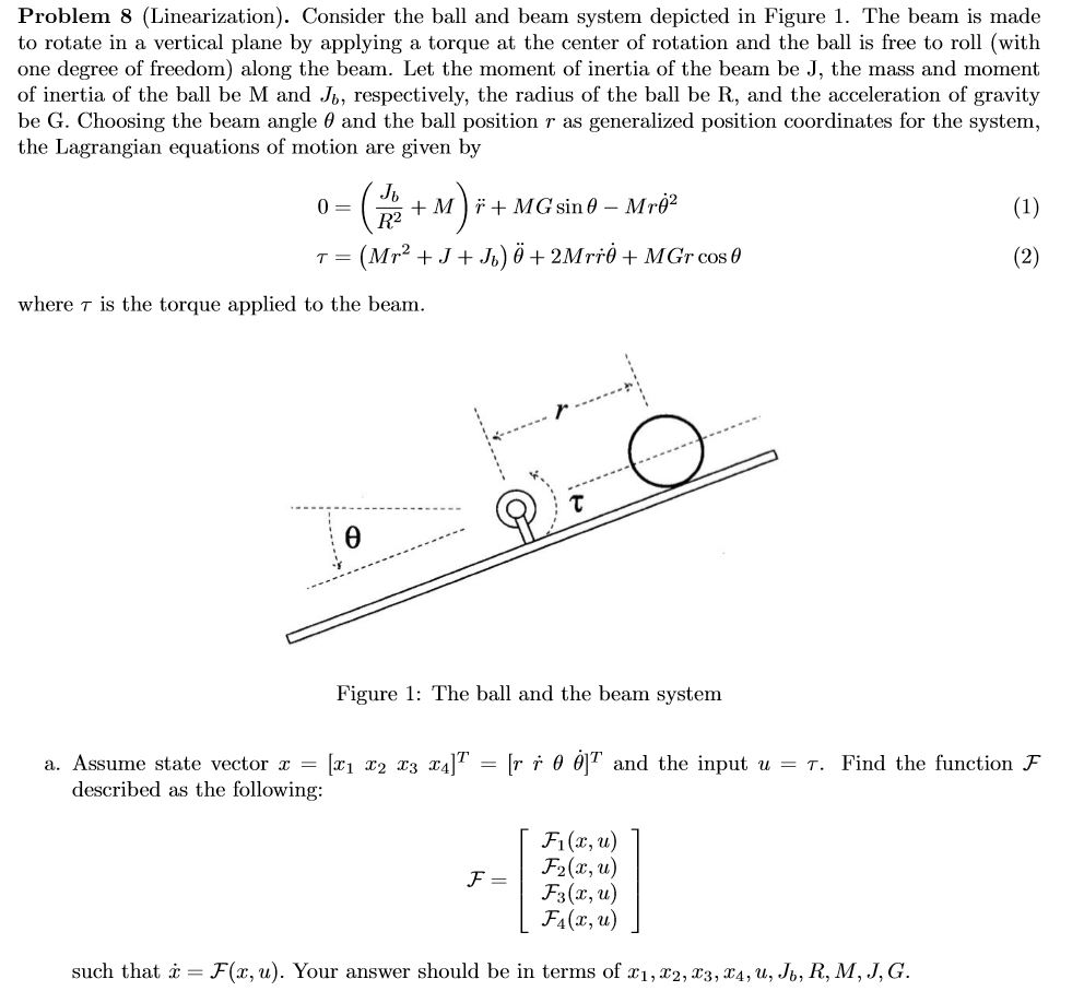 Solved Problem 8 (Linearization). Consider the ball and beam | Chegg.com