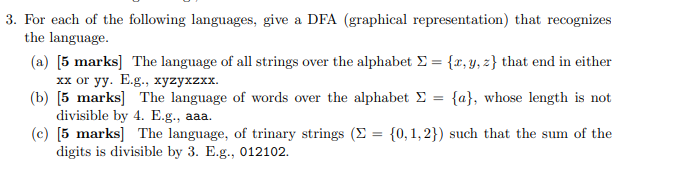 Solved 3. For each of the following languages, give a DFA | Chegg.com