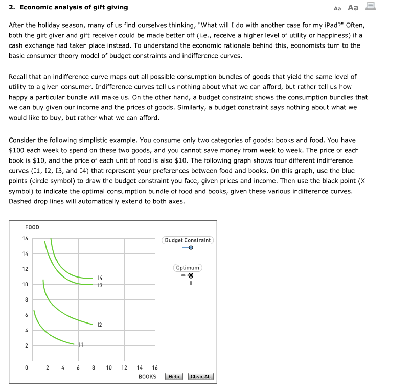Solved 2. Economic analysis of gift giving Аа Aа After the | Chegg.com