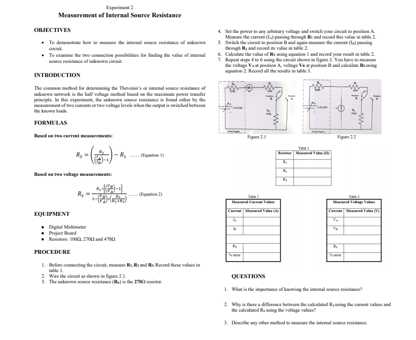 Solved Experiment 2 Measurement of Internal Source | Chegg.com