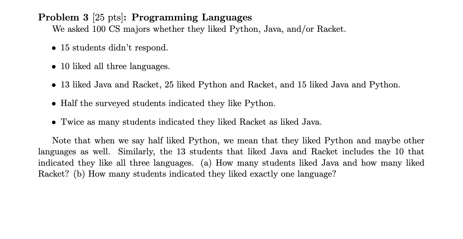Solved Problem 3 (25 pts]: Programming Languages We asked | Chegg.com