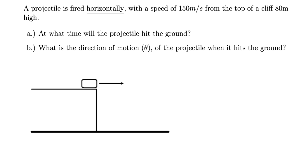 Solved A projectile is fired horizontally, with a speed of | Chegg.com