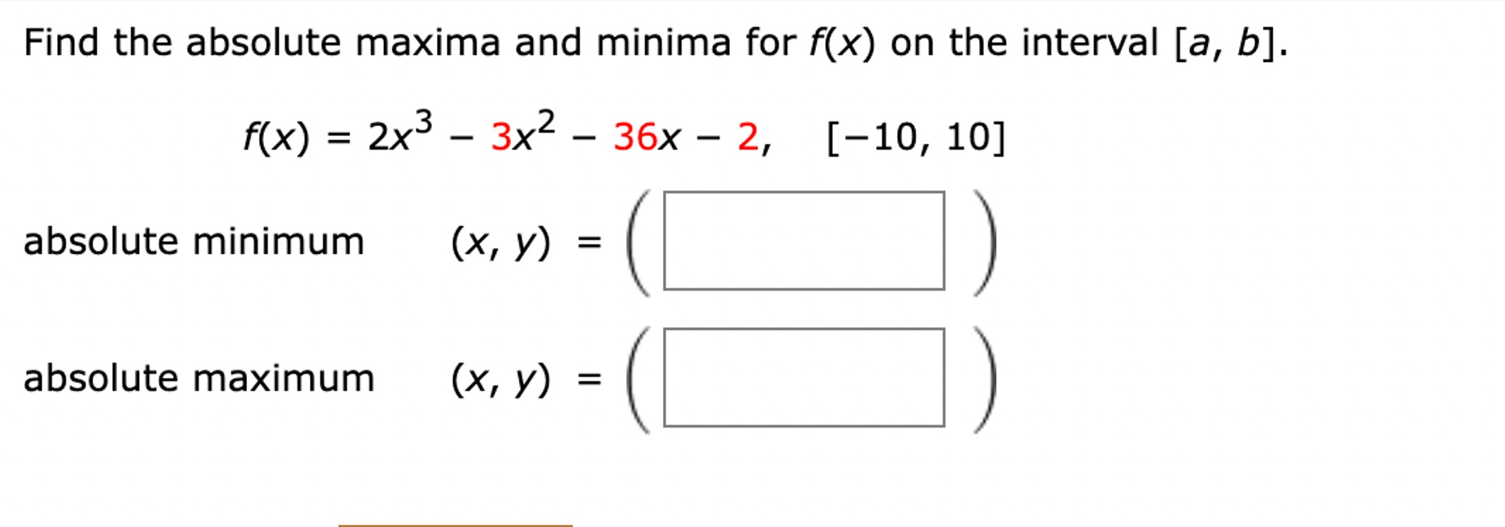 Solved Find the absolute maxima and minima for f(x) ﻿on the | Chegg.com