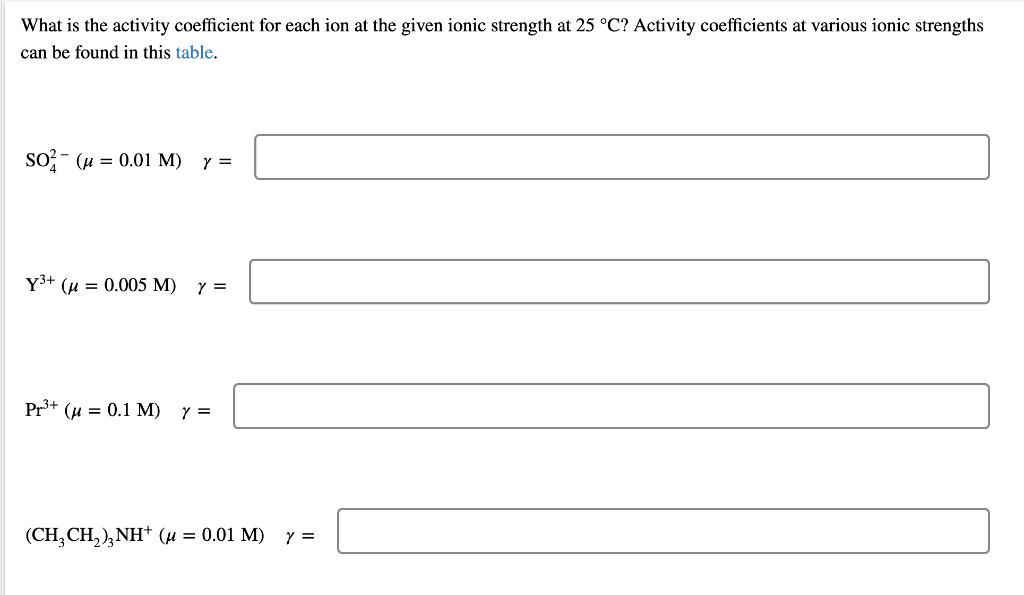 Solved What is the activity coefficient for each ion at the | Chegg.com