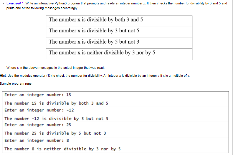 Solved Exercise# 1: Write an interactive Python3 program | Chegg.com