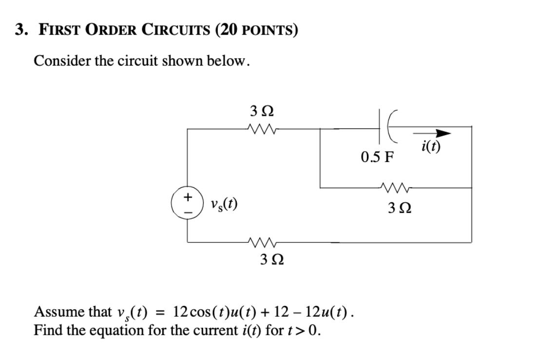 Solved First Order Circuits ( 20 ﻿Points)Consider the | Chegg.com