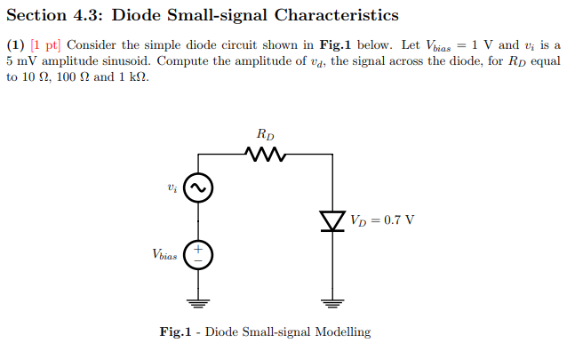 Solved Section 4.3: Diode Small-signal Characteristics (1) 1 | Chegg.com