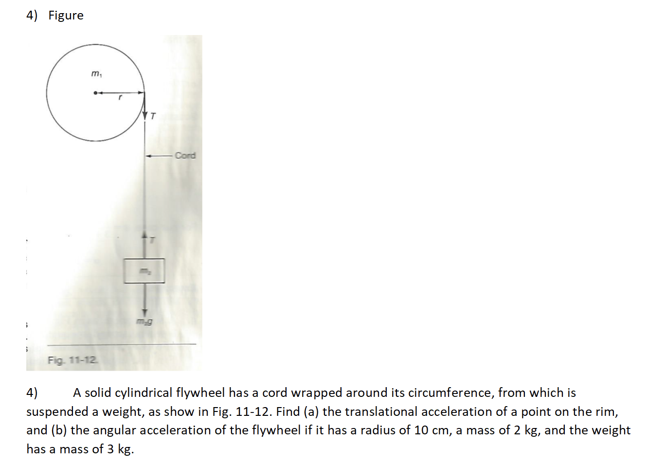 Solved 4) Figure Cord Fig. 11-12 4) A solid cylindrical | Chegg.com